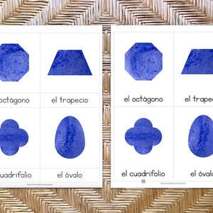 SPANISH Geometric Shapes 3 Part Cards, Watercolor: Montessori ...