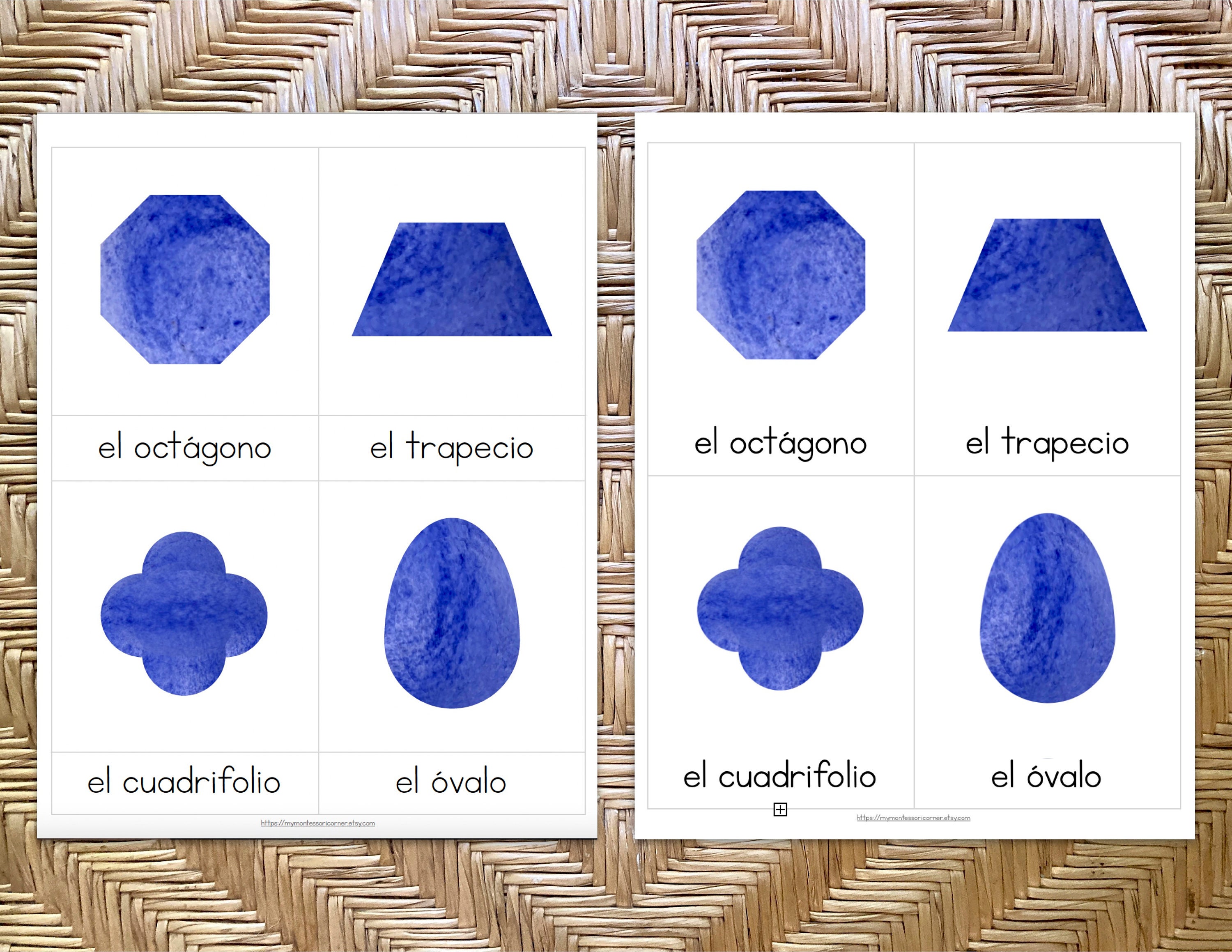 SPANISH Geometric Shapes 3 Part Cards, Watercolor: Montessori ...