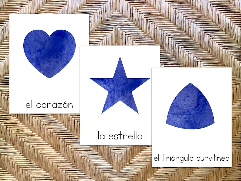 SPANISH Geometric Shapes 3 Part Cards, Watercolor: Montessori ...