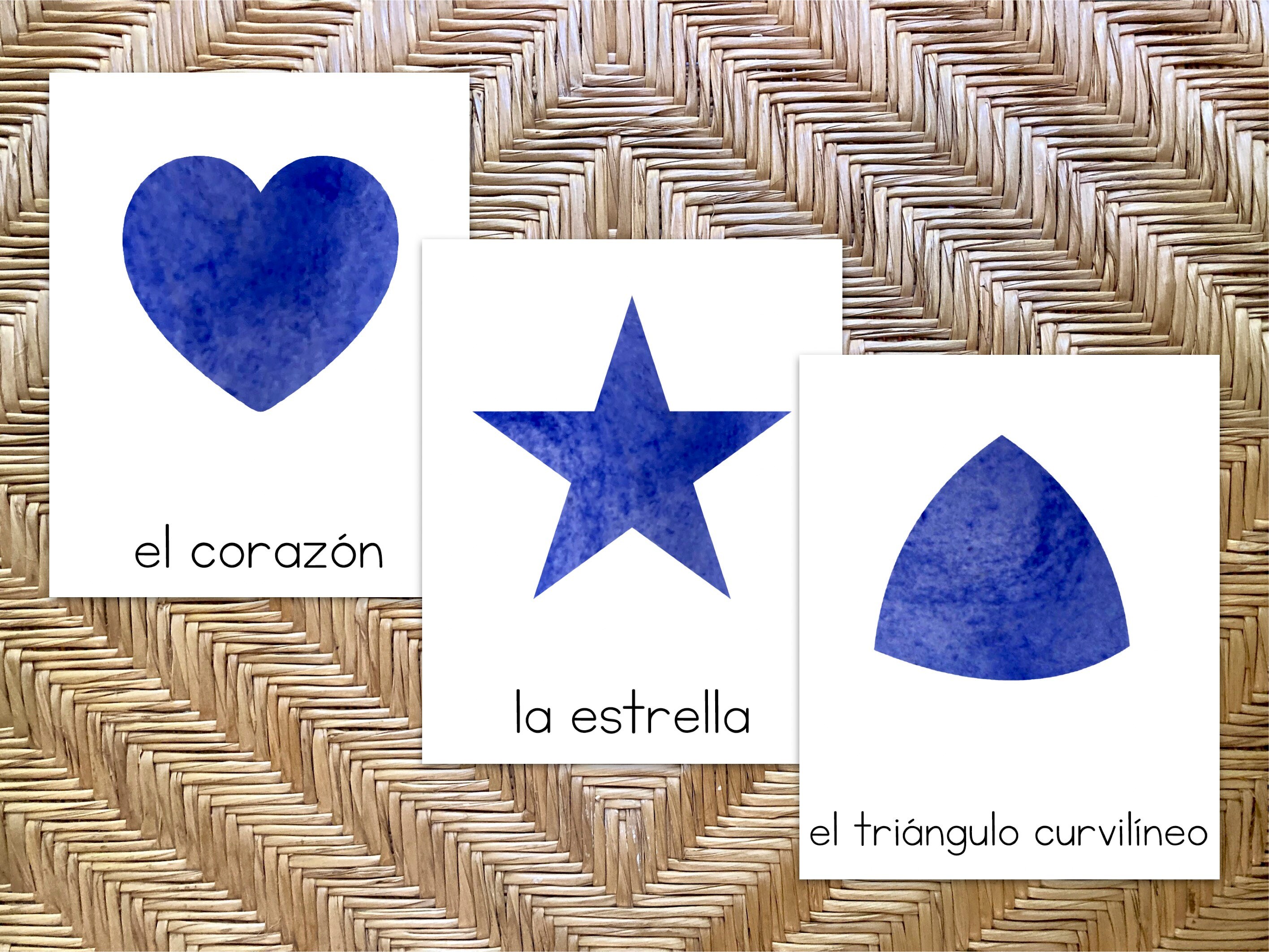 SPANISH Geometric Shapes 3 Part Cards, Watercolor: Montessori ...