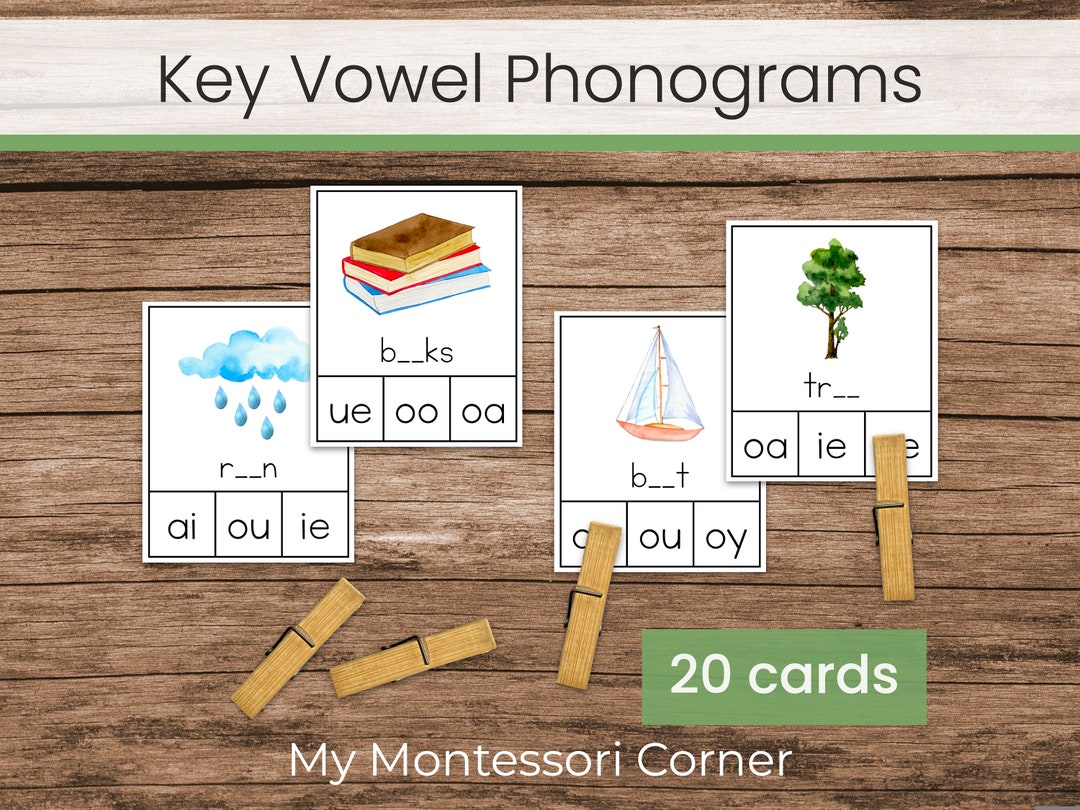 Key Vowel Phonograms Clip Cards (montessori Green Series Reading and ...