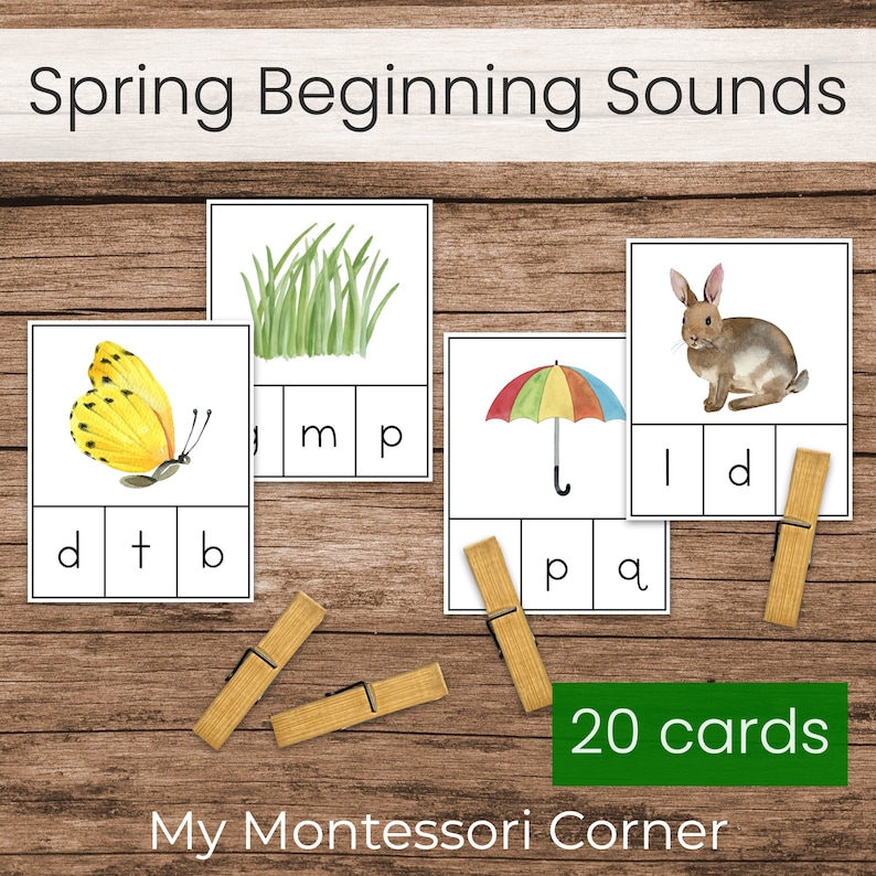 Spring Beginning Sounds Clip Cards (montessori Preschool Phonics ...