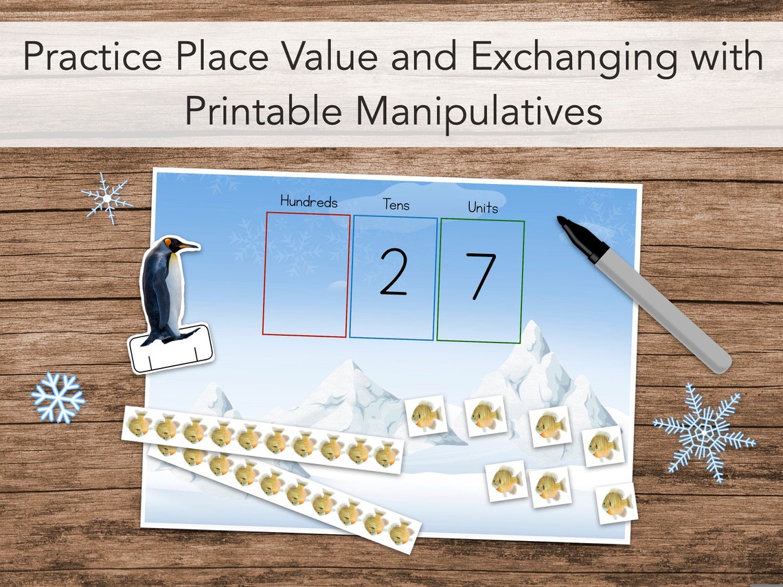 Winter Penguin Math Game: Place Value and Decimal System - Etsy