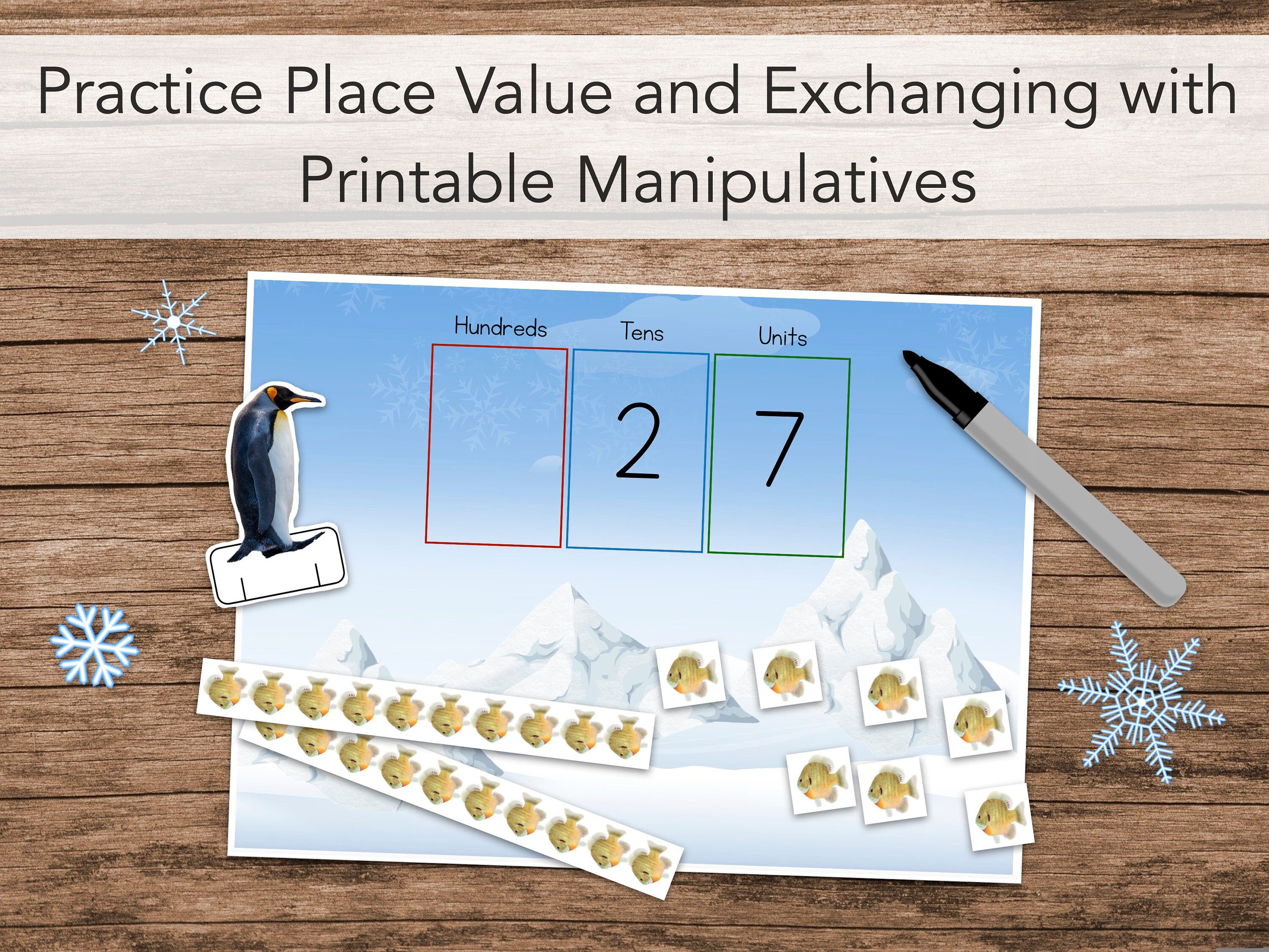 Winter Penguin Math Game: Place Value and Decimal System - Etsy