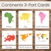 Montessori Continents 3 Part Cards, Preschool or Kindergarten Geography ...