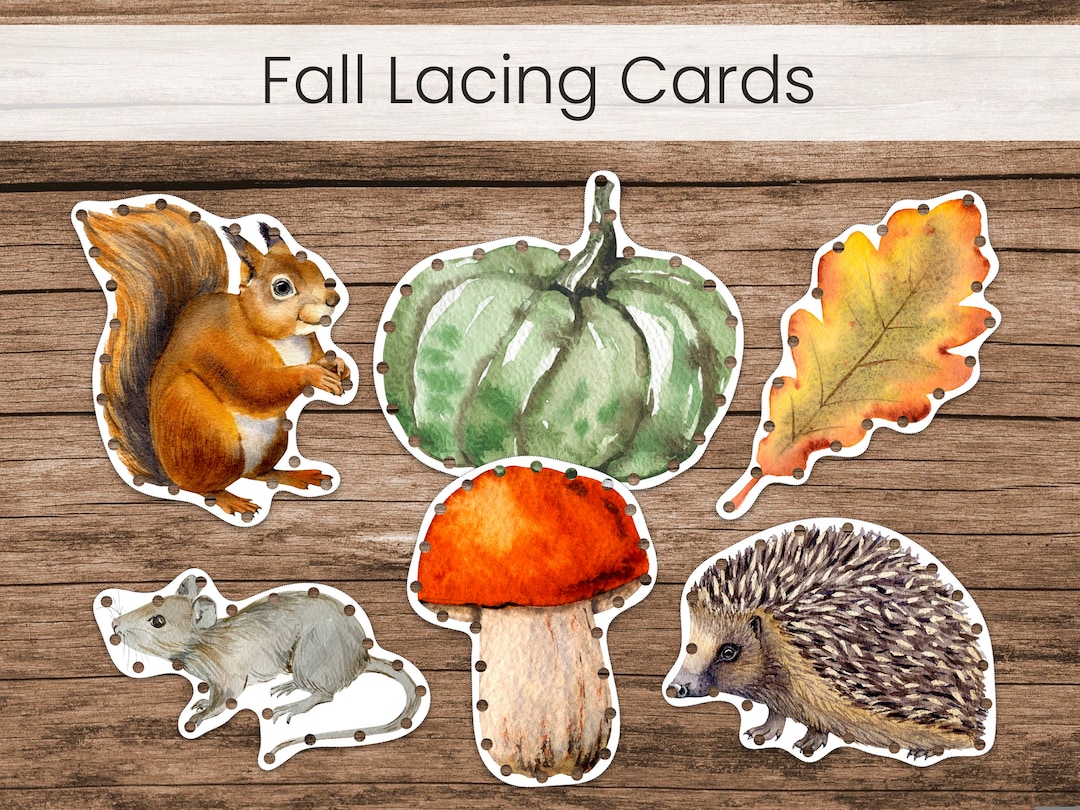 Fall Forest Lacing Cards, Watercolor (montessori Preschool Fine Motor ...