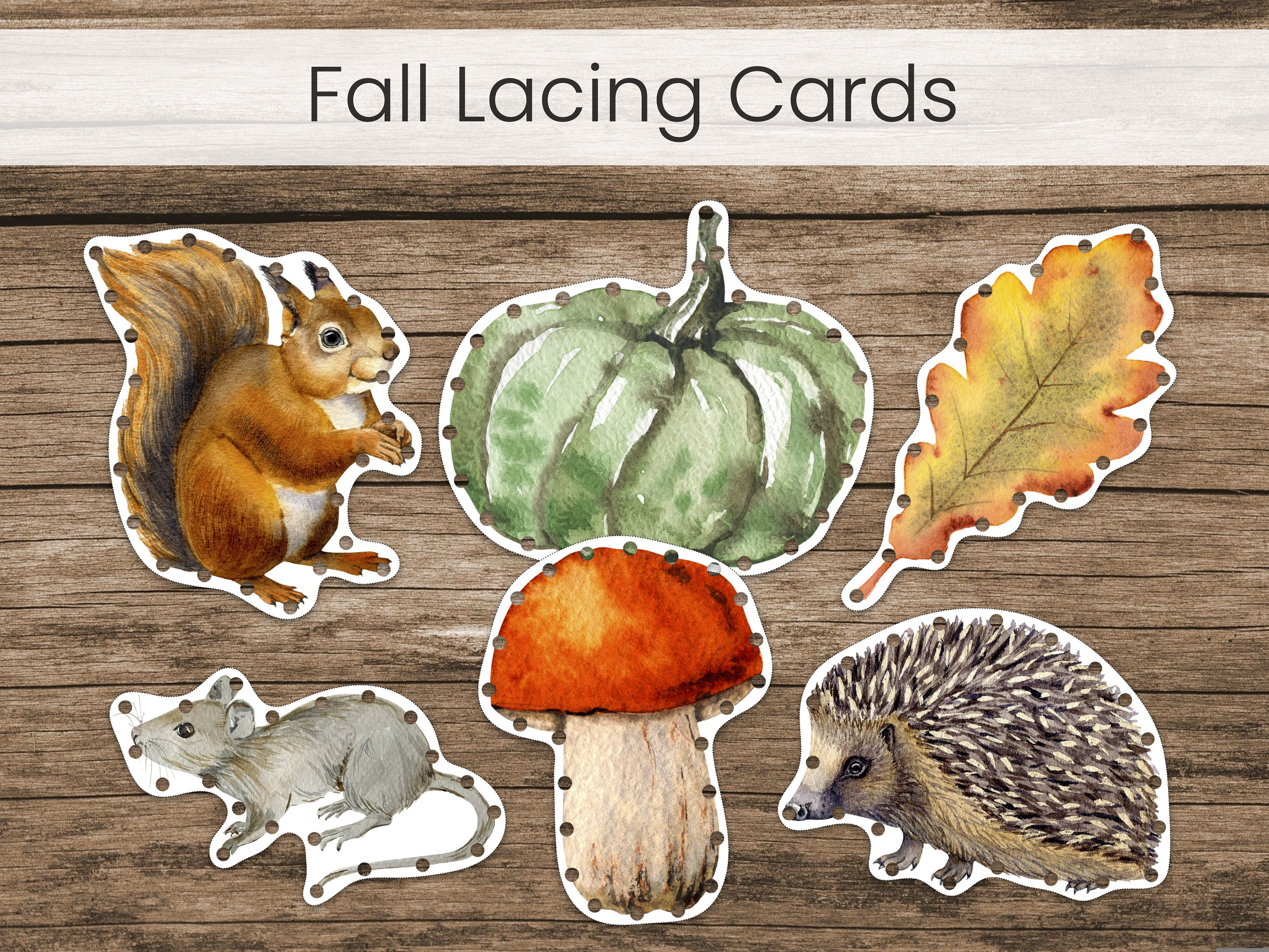 Fall Forest Lacing Cards, Watercolor (montessori Preschool Fine Motor ...