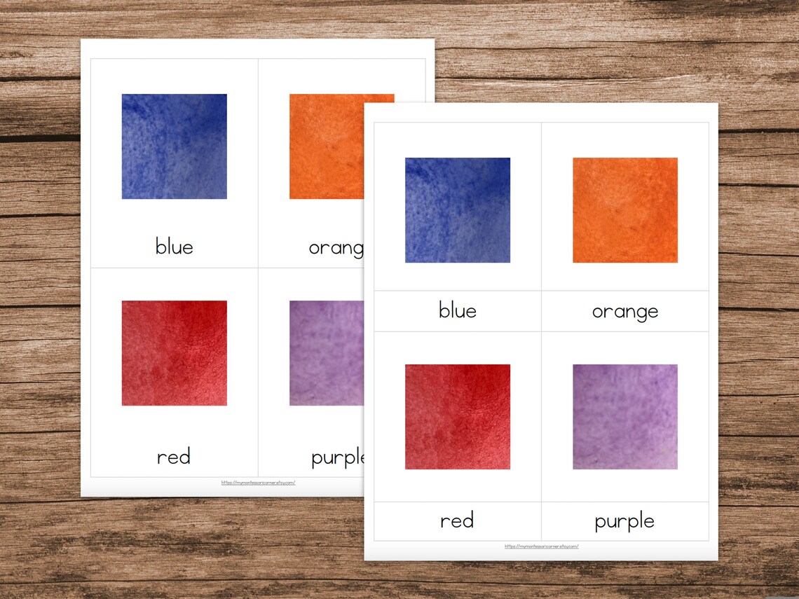 Montessori Colors 3 Part Cards, Watercolor - Etsy