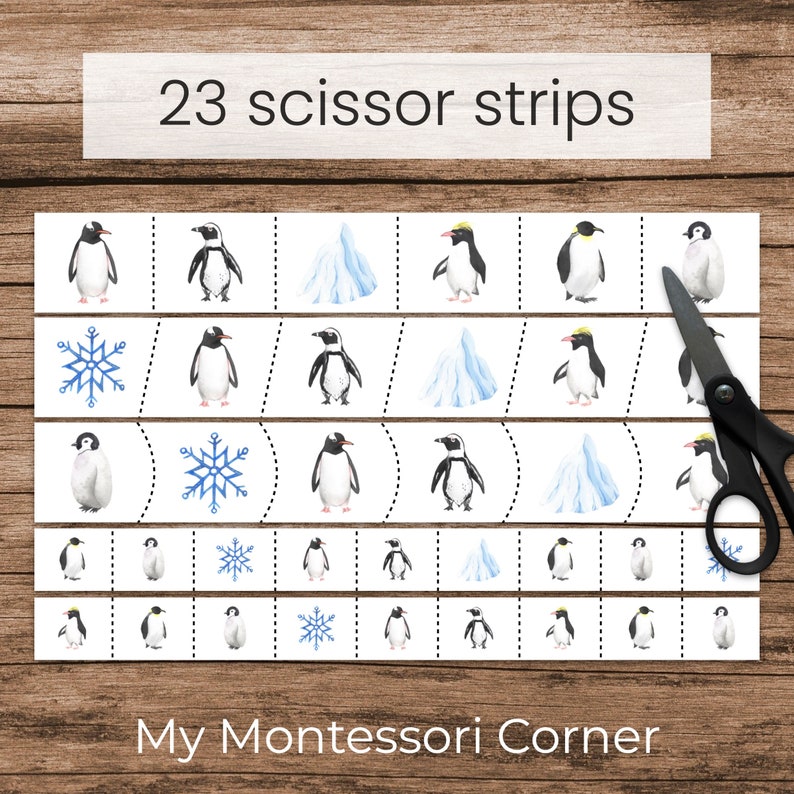 Penguin Scissor Strips and Cutting Practice (montessori Fine Motor ...