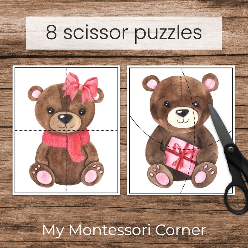 Hearts and Bears Scissors Practice and Cutting Strips, Montessori ...