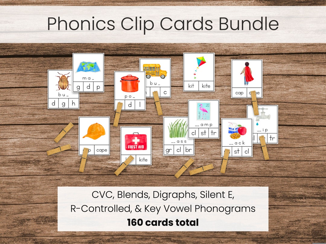 Montessori Phonics Clip Cards Bundle (pink, Blue and Green Series ...