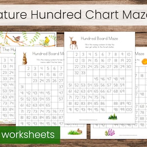 Hundred Chart Maze Worksheets, Nature Theme (montessori Math Printable ...