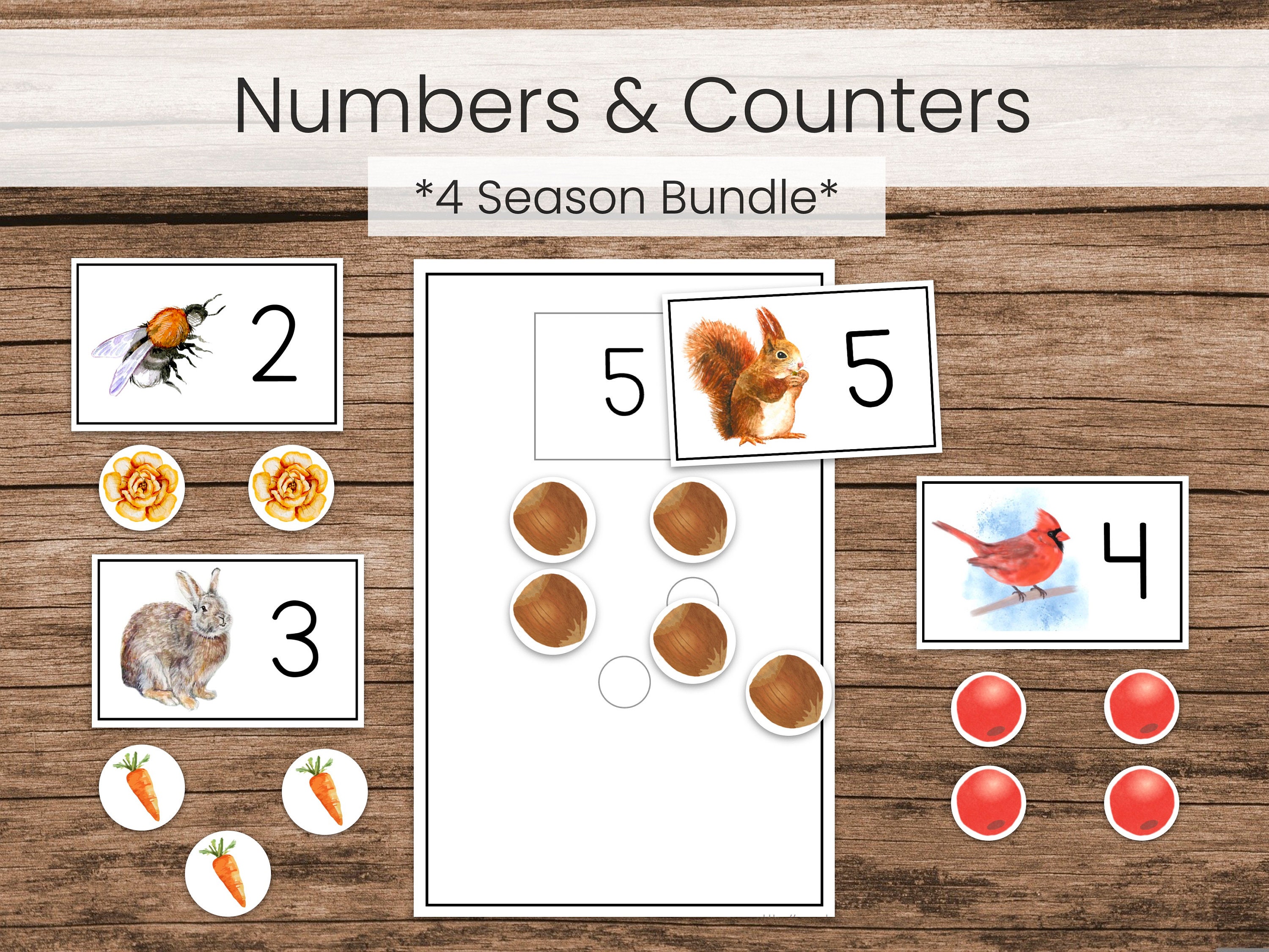 Montessori Numbers and Counters Activity Four Seasons Bundle - Etsy
