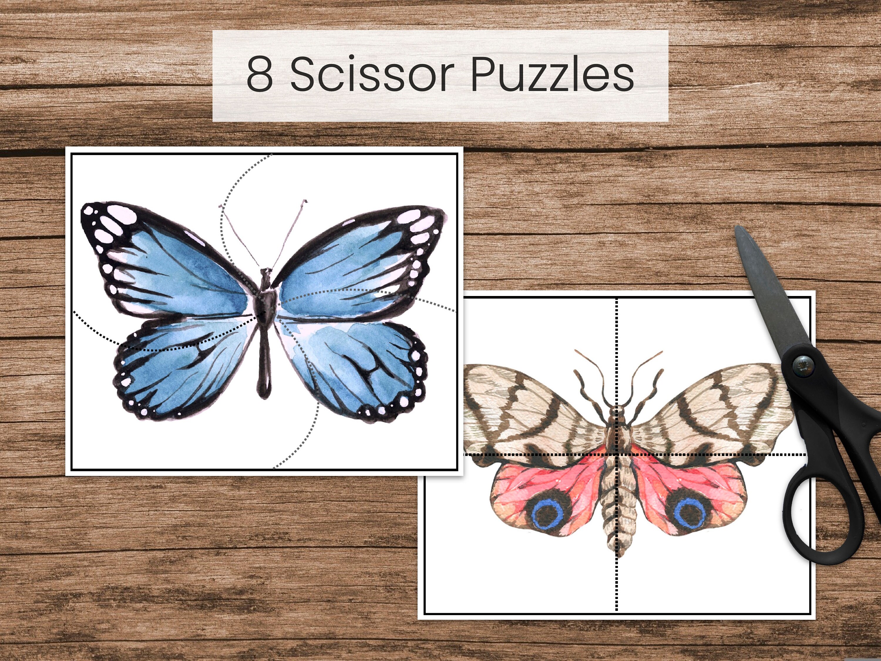 Butterfly Scissors Strips and Puzzles (preschool Fine Motor Cutting ...