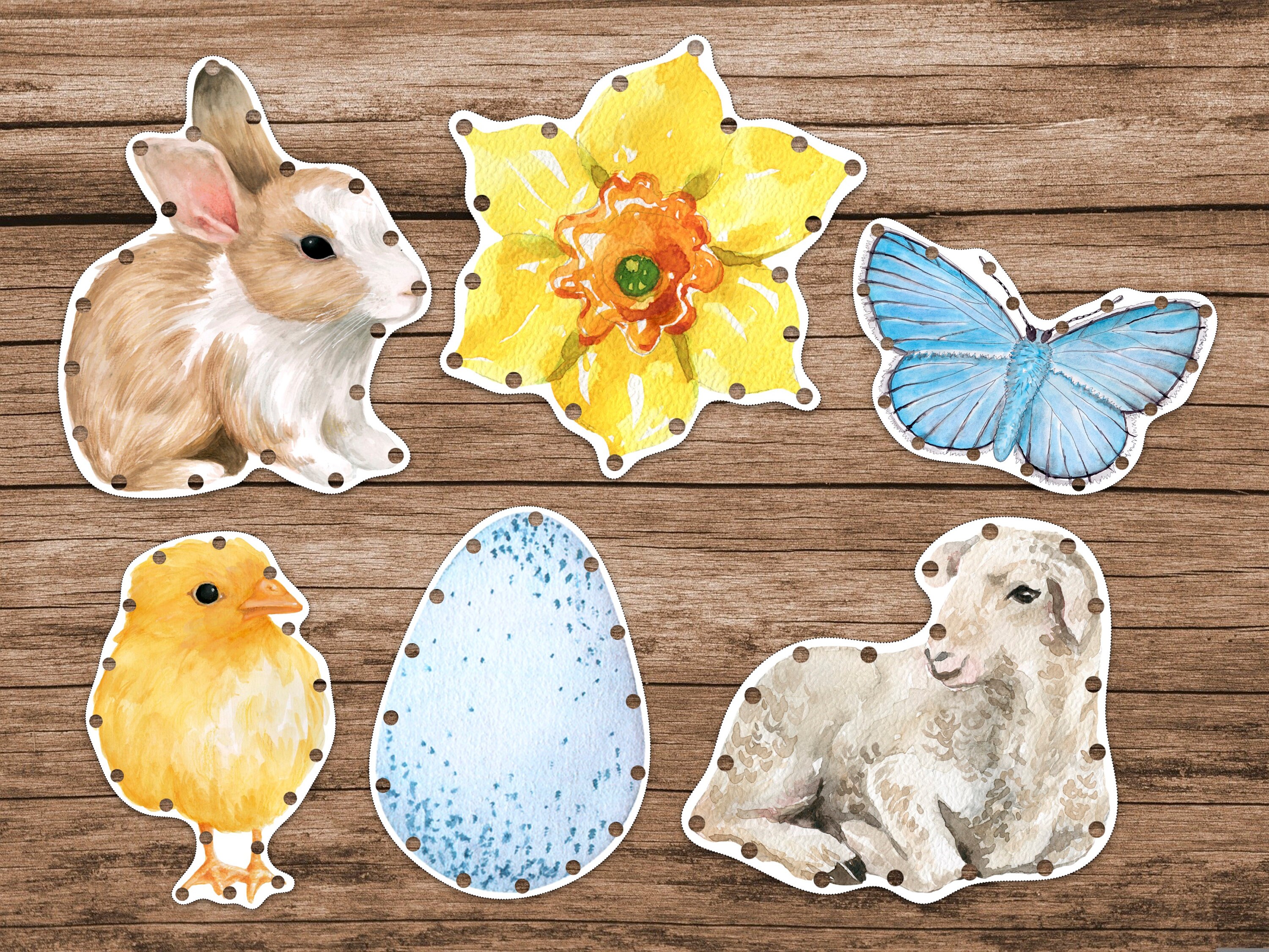 Spring Lacing Cards, Watercolor Nature printable Preschool Fine Motor ...