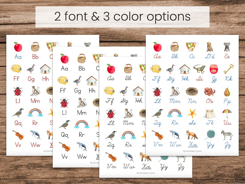 Montessori Alphabet and Key Phonogram Charts - Red, Blue, & Green ...