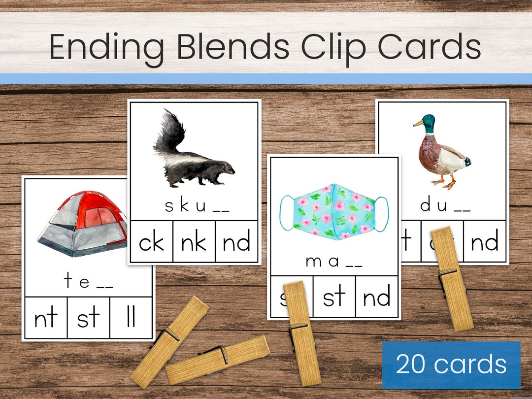 Ending Consonant Blends Clip Cards (montessori Blue Series Language ...