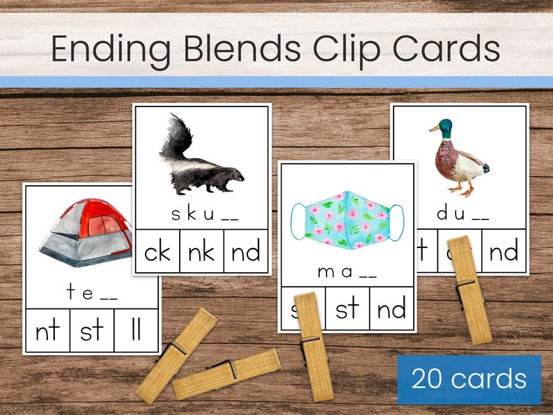 Ending Consonant Blends Clip Cards (montessori Blue Series Language ...