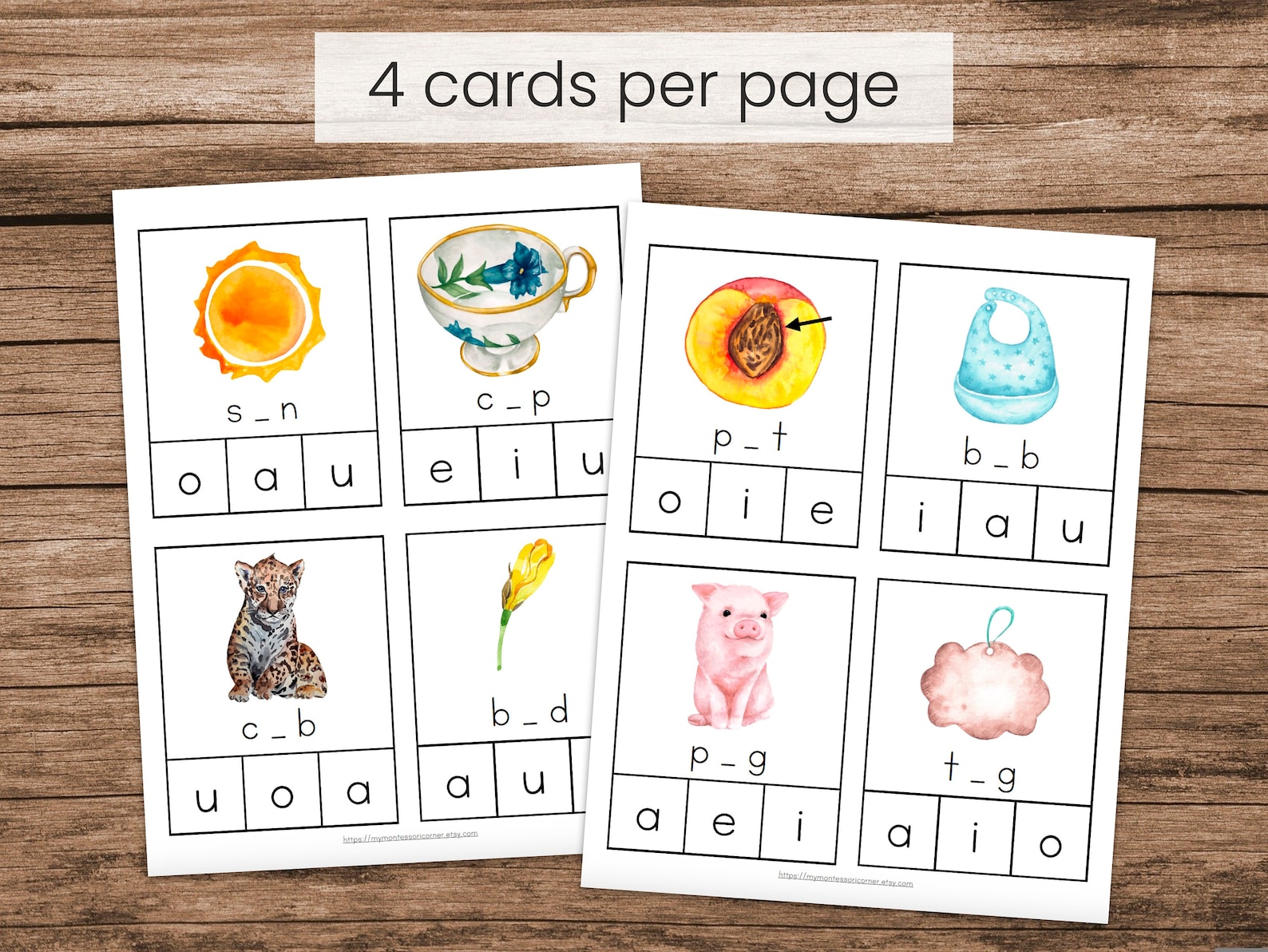 CVC Vowel Sounds Clip Cards (montessori Pink Series Phonics Printable ...