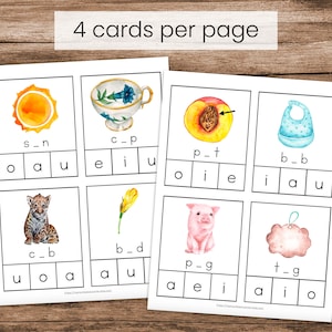 CVC Vowel Sounds Clip Cards (montessori Pink Series Phonics Printable ...