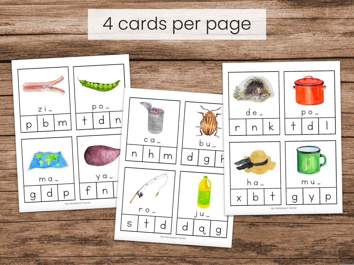 Montessori Phonics Clip Cards Bundle (pink, Blue and Green Series ...