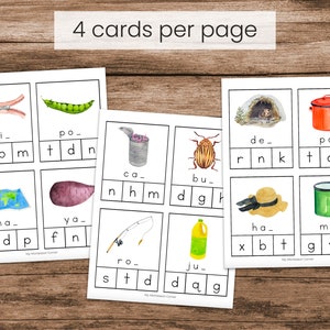 CVC Ending Sounds Clip Cards (montessori Pink Series Language Activity ...