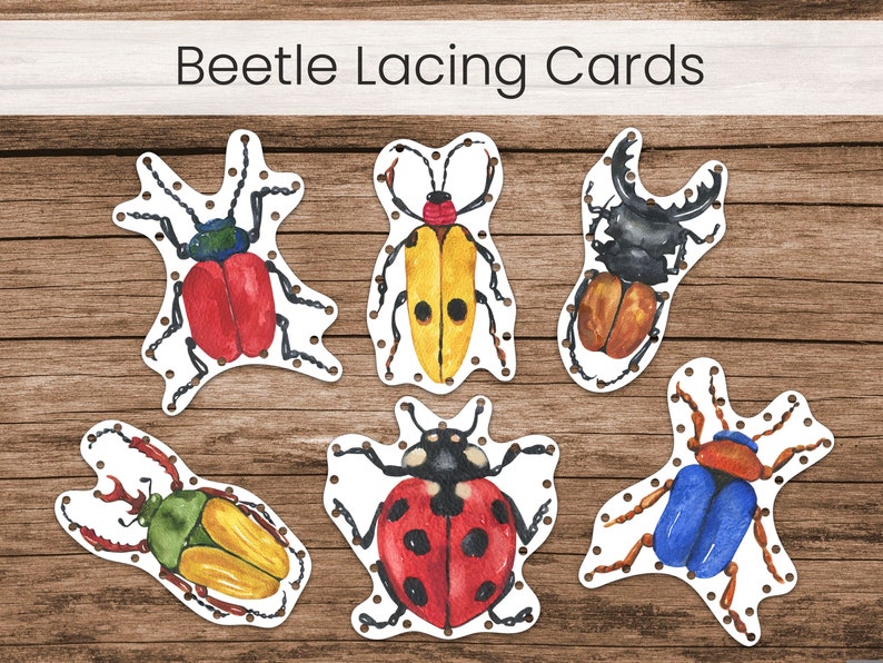 Beetle Lacing Cards, Watercolor (insects Fine Motor Activity Printable ...