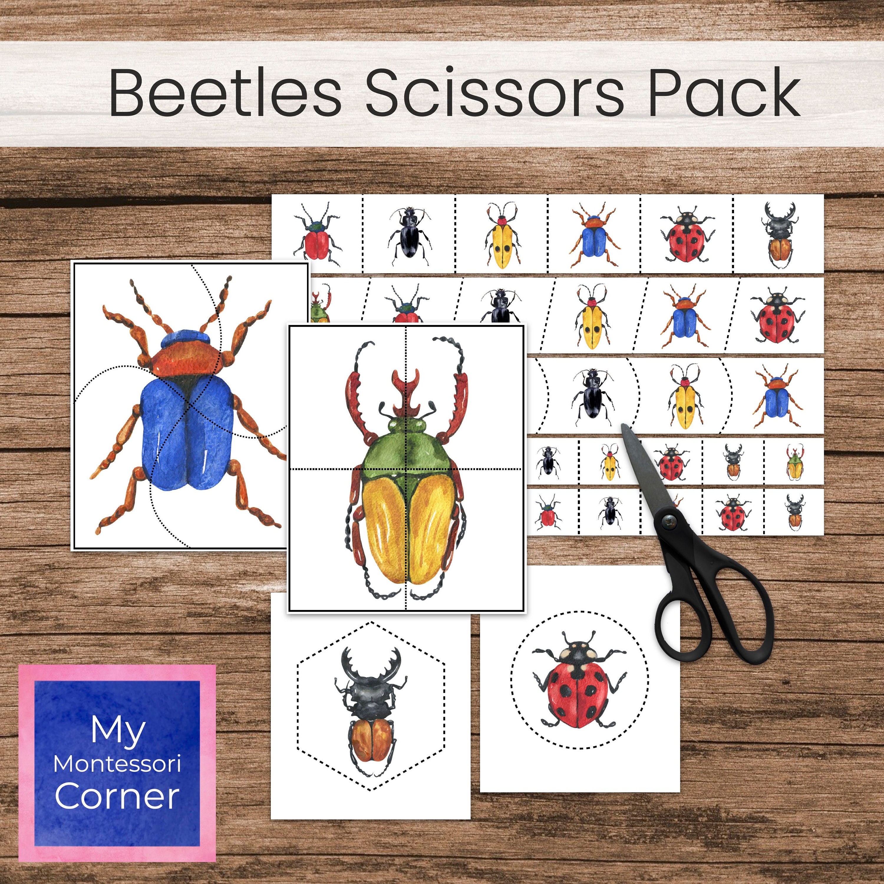 Beetle Scissors Strips and Puzzles (insects Fine Motor Activity ...