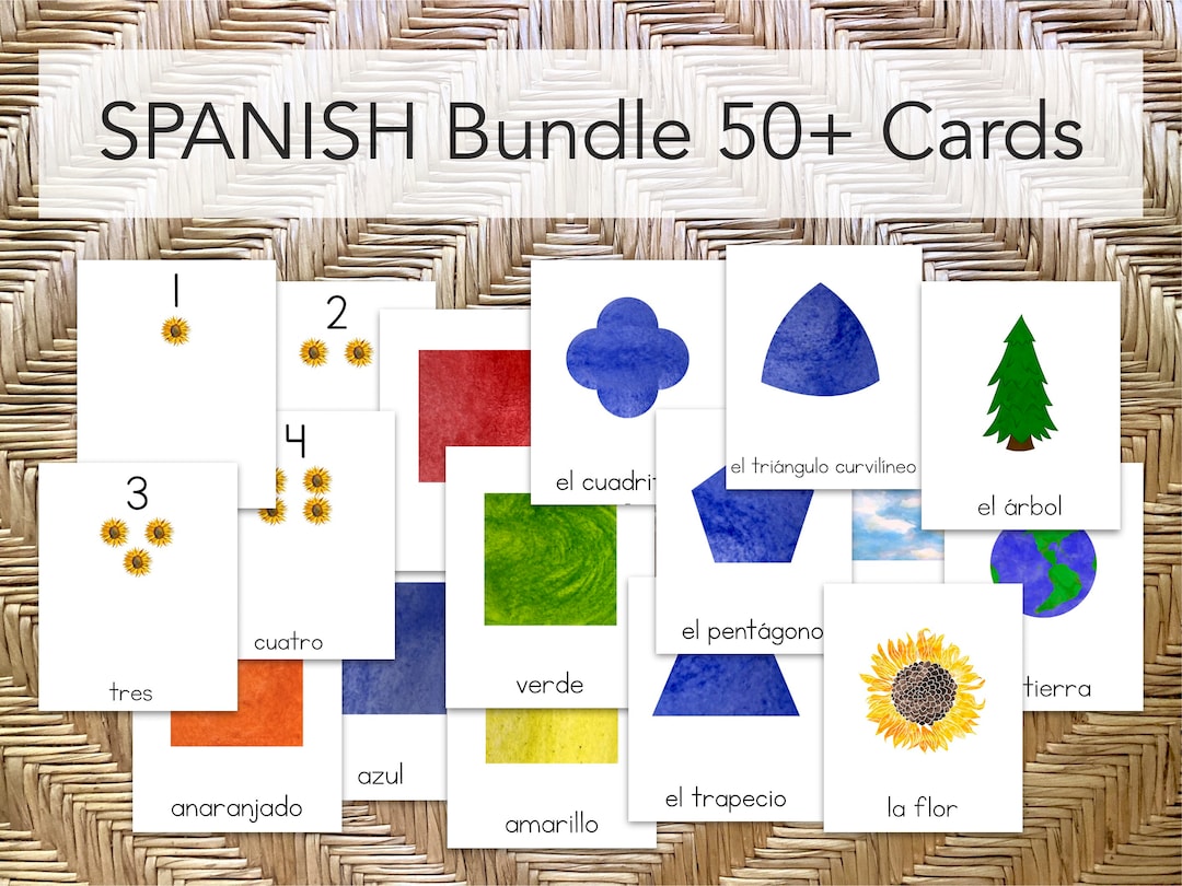 SPANISH 3-part Cards Basics Bundle: Shapes, Colors, Numbers, Nature ...