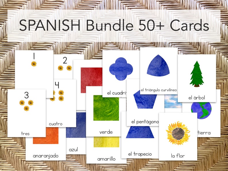 SPANISH 3-part Cards Basics Bundle: Shapes, Colors, Numbers, Nature ...