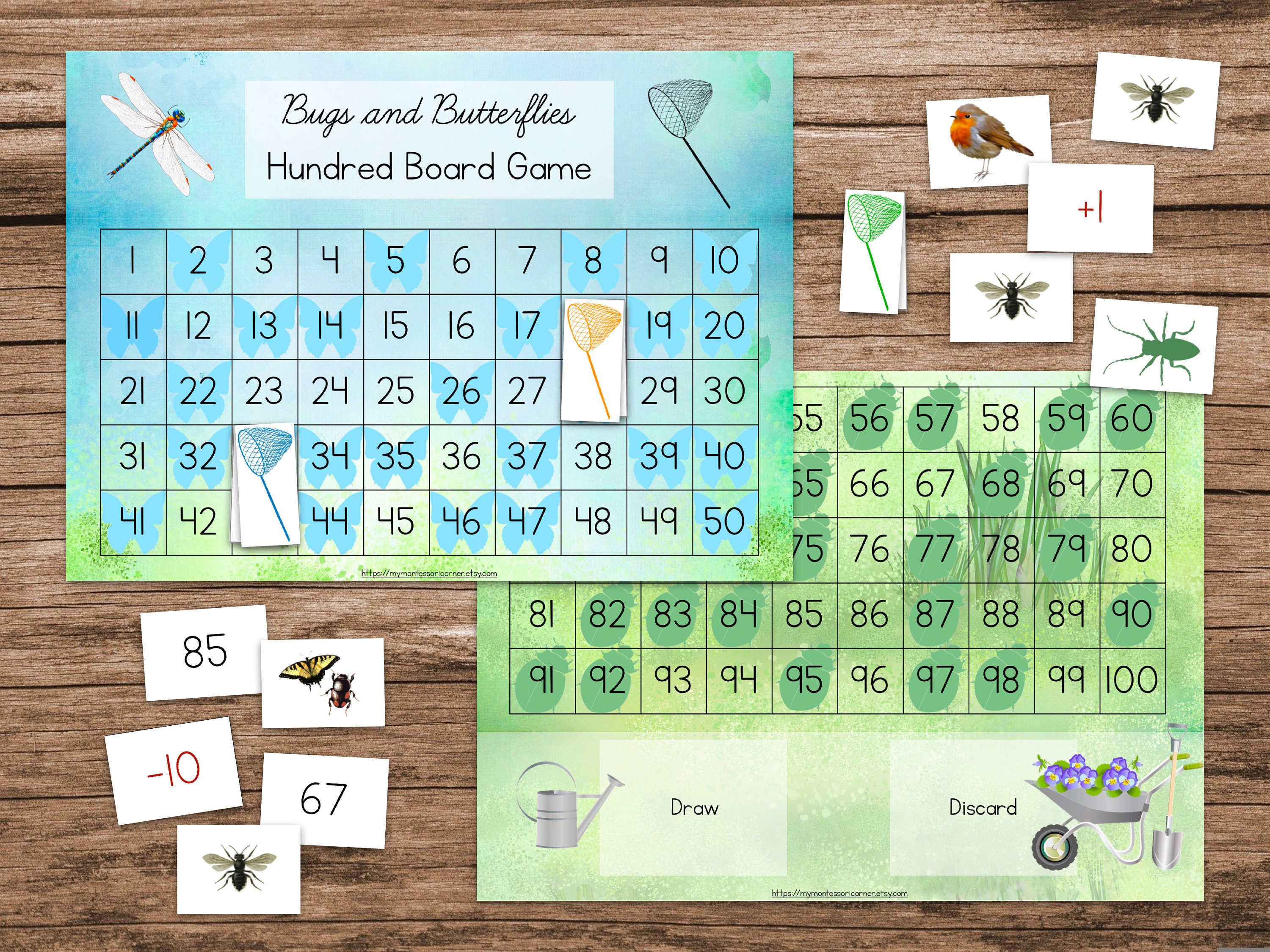 Montessori Hundred Board Math Game: Bugs and Butterflies (printable) - Etsy