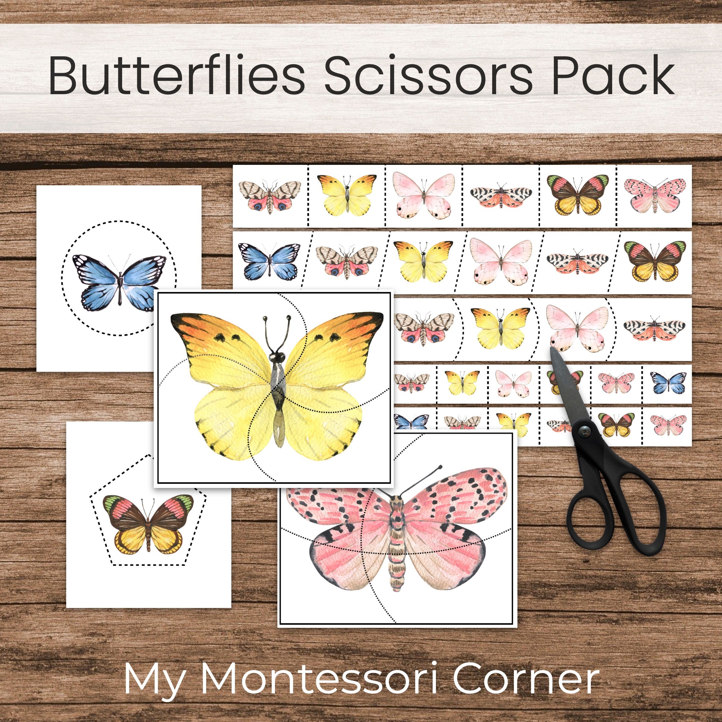 Butterfly Scissors Strips and Puzzles (preschool Fine Motor Cutting ...