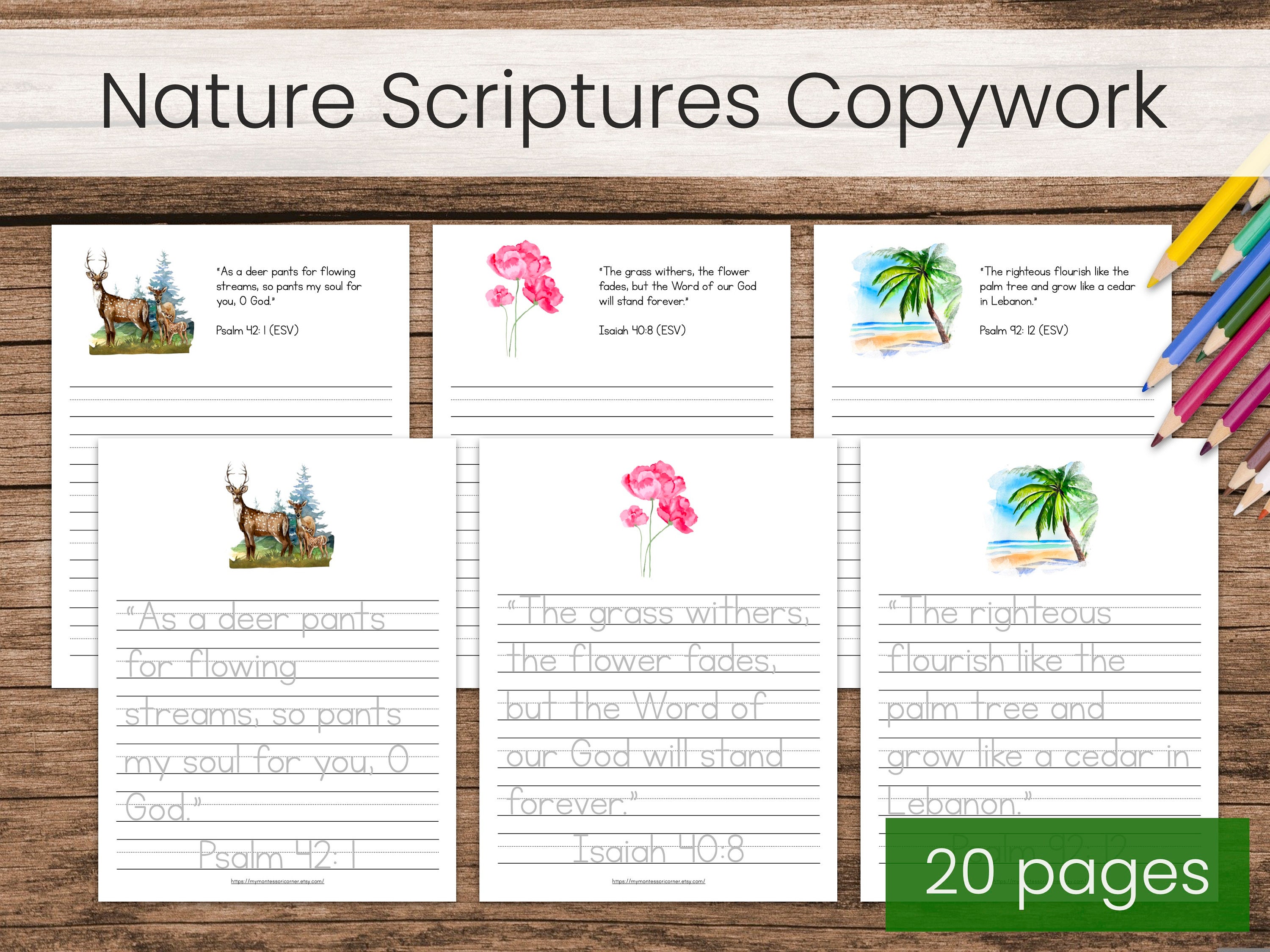 Nature Bible Verses Copywork (printable Tracing and Handwriting Pages ...