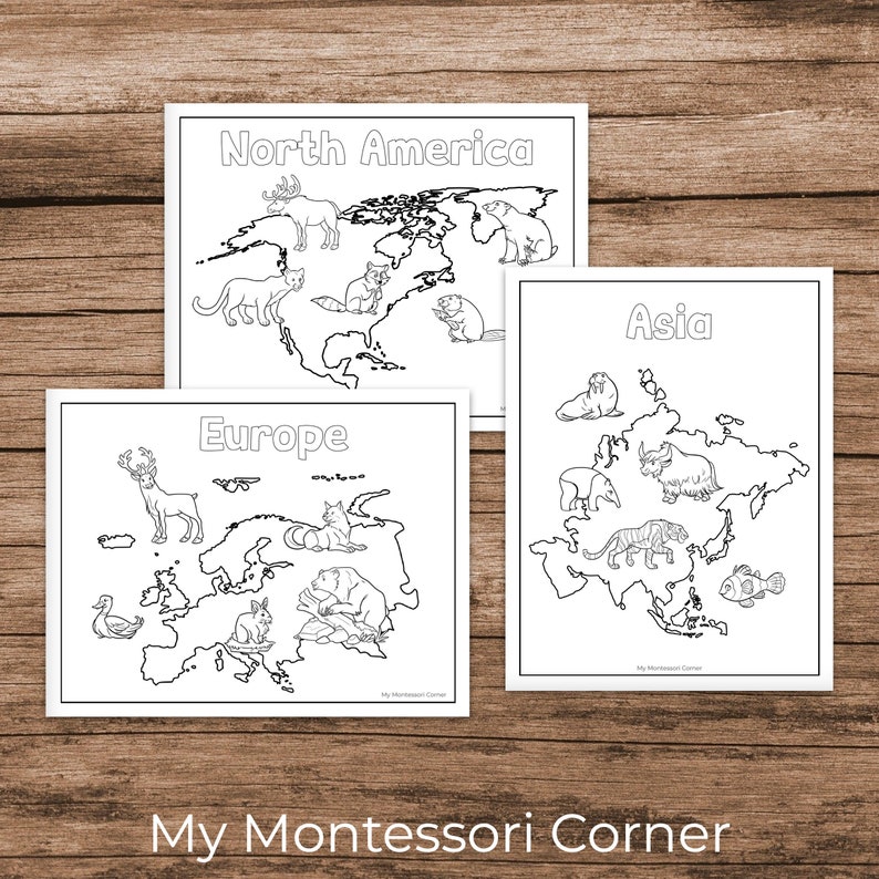 Animals of the Continents Coloring Pages (montessori Preschool ...