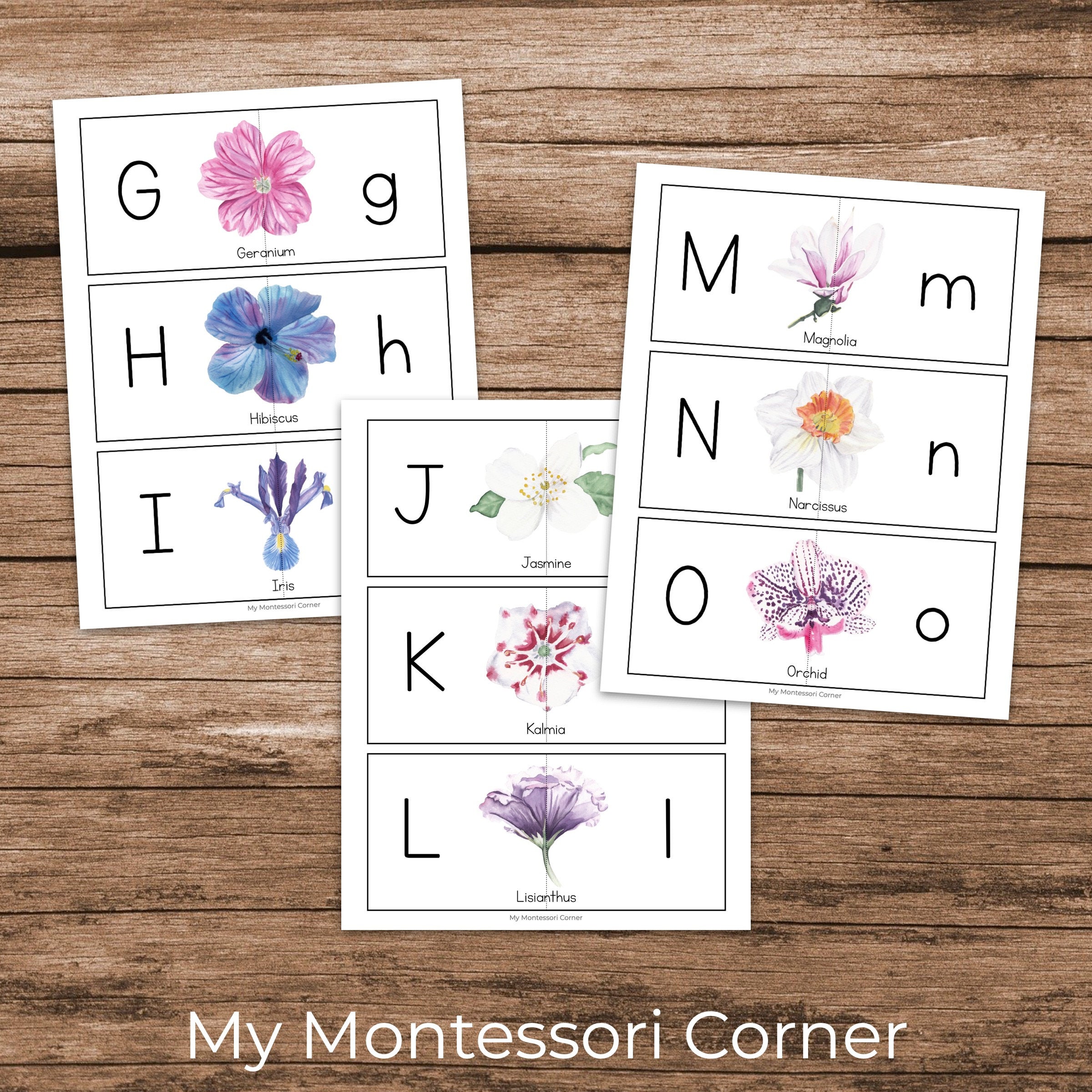 Flowers Alphabet Uppercase Lowercase Matching Puzzle Cards, Spring ...
