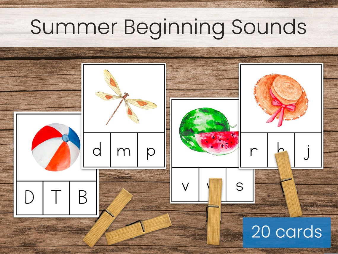 Summer Beginning Sounds Clip Cards montessori Preschool Phonics ...