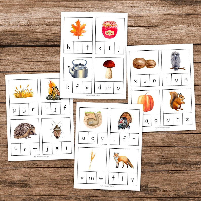 Fall Beginning Sounds Clip Cards (montessori Preschool Phonics ...