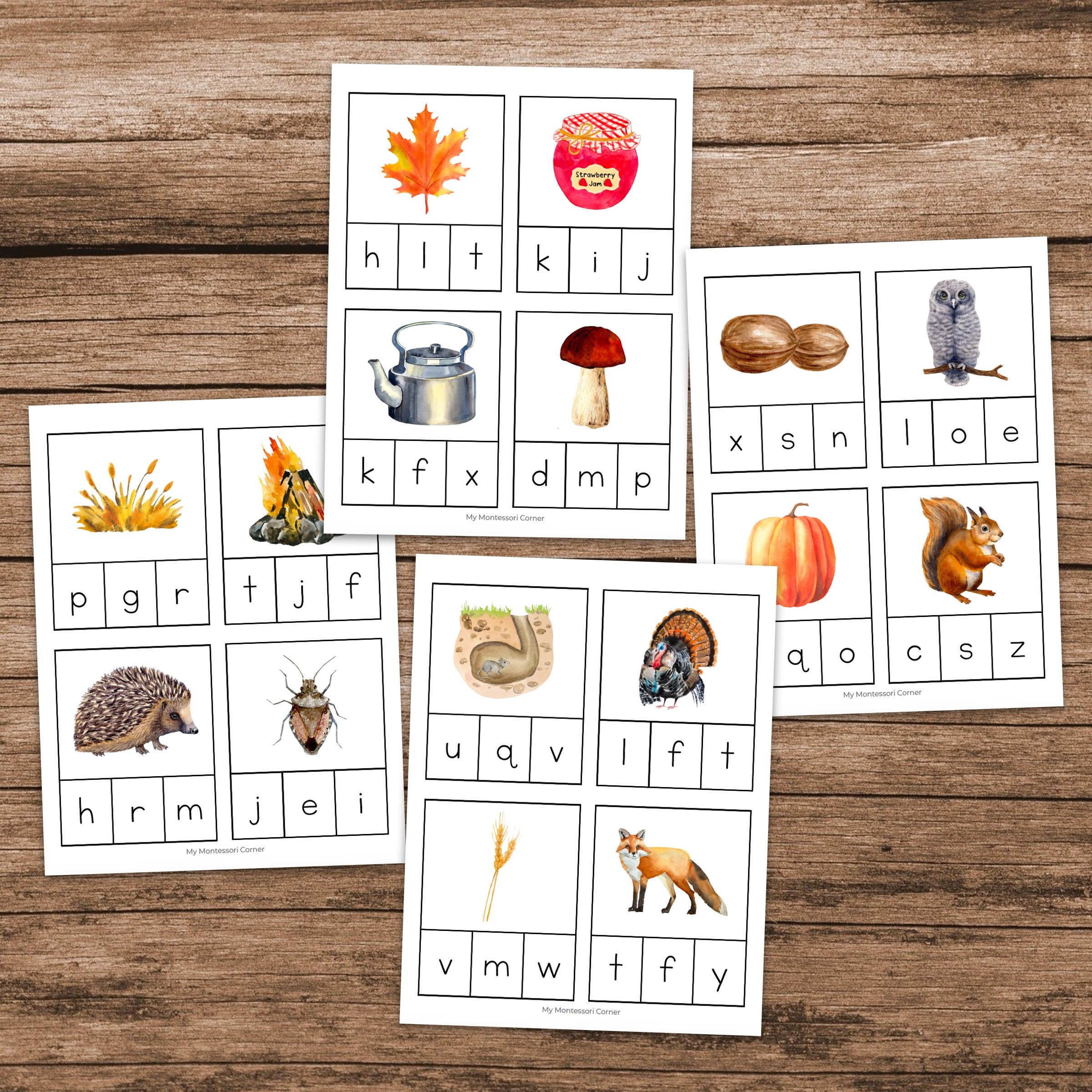 Fall Beginning Sounds Clip Cards (montessori Preschool Phonics ...