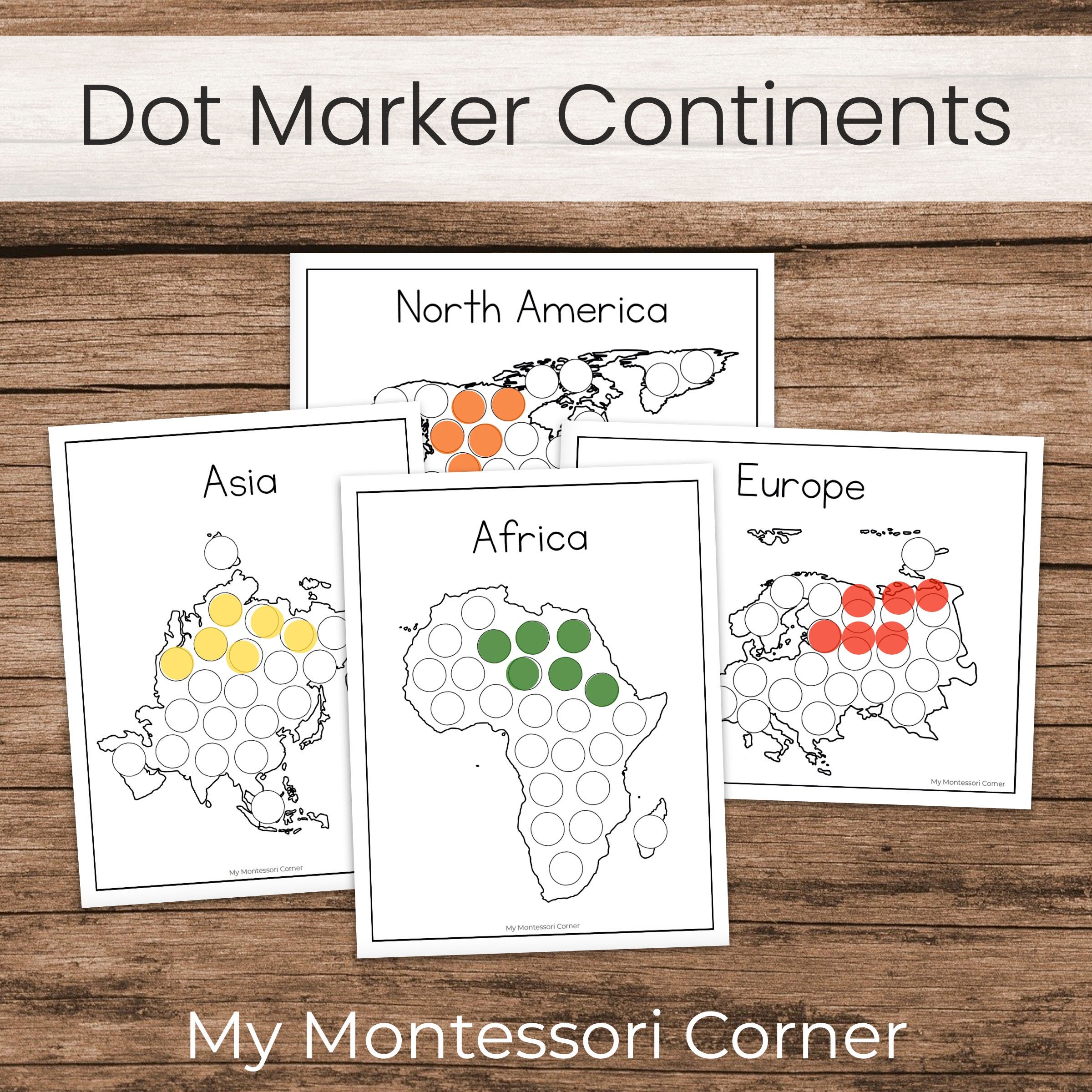 World Continents Dot Marker Worksheets (montessori Geography Printable ...