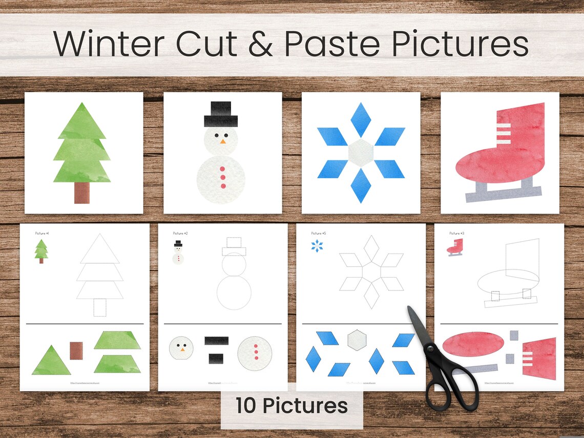 Winter Cut and Paste Scissors Practice: Geometric Shapes Worksheets - Etsy