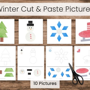 Winter Cut and Paste Scissors Practice: Geometric Shapes Worksheets - Etsy