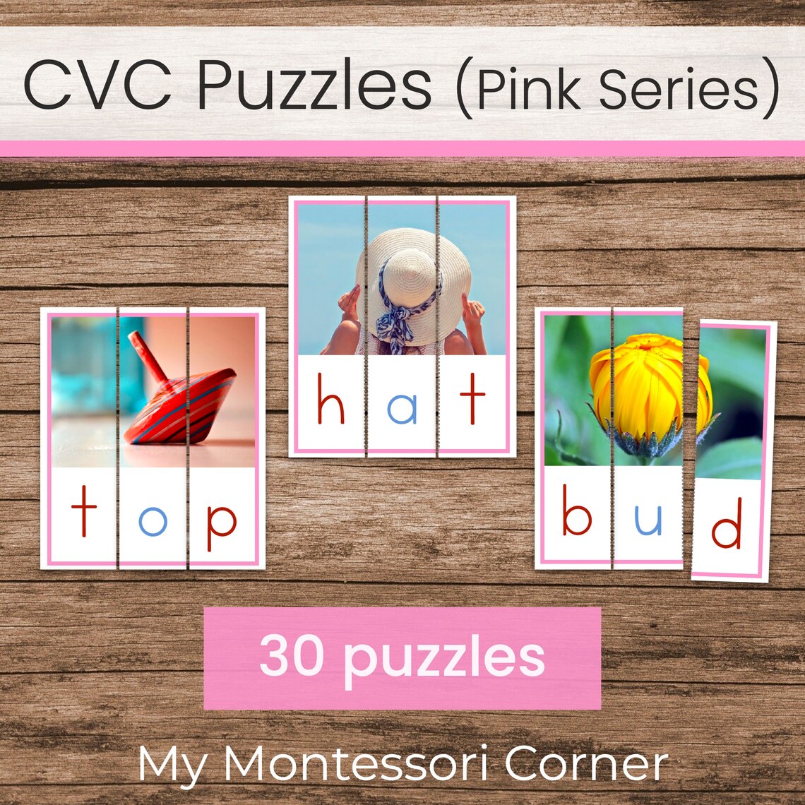 CVC Picture Word Puzzles montessori Pink Series Printable - Etsy