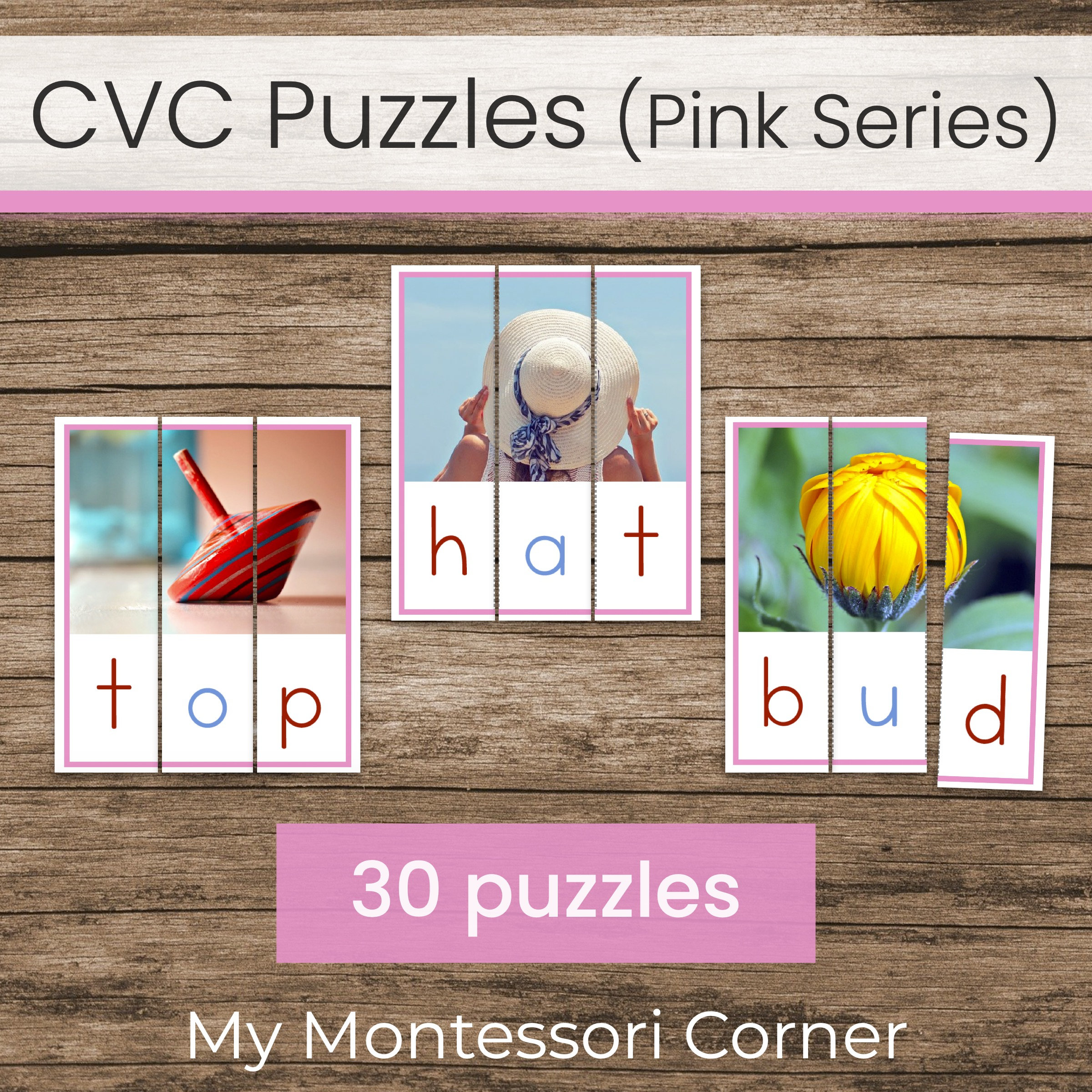 CVC Picture Word Puzzles montessori Pink Series Printable - Etsy