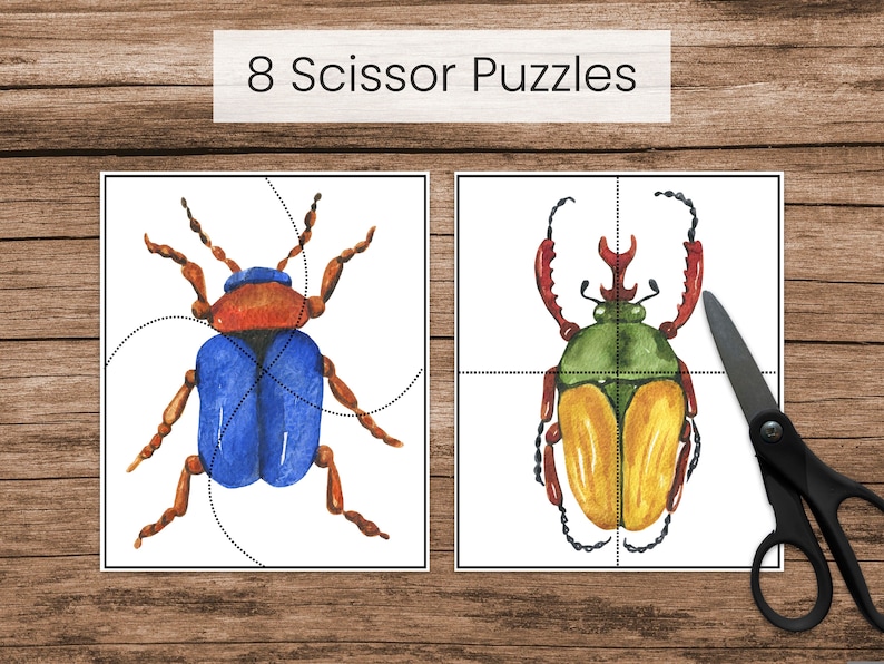 Beetle Scissors Strips and Puzzles (insects Fine Motor Activity ...