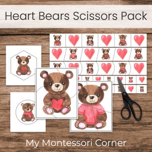 Hearts and Bears Scissors Practice and Cutting Strips, Montessori ...
