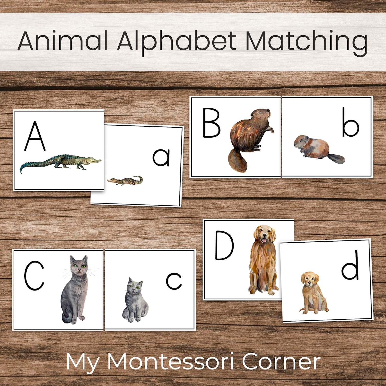 Uppercase-lowercase Alphabet Matching Cards, Mother and Baby Animals ...