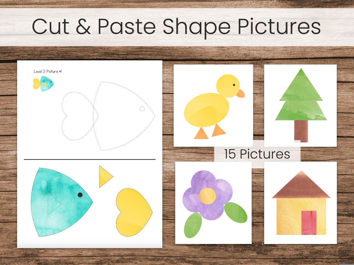 Scissors Skills Cut and Paste Activity: Watercolor Shapes Pictures - Etsy