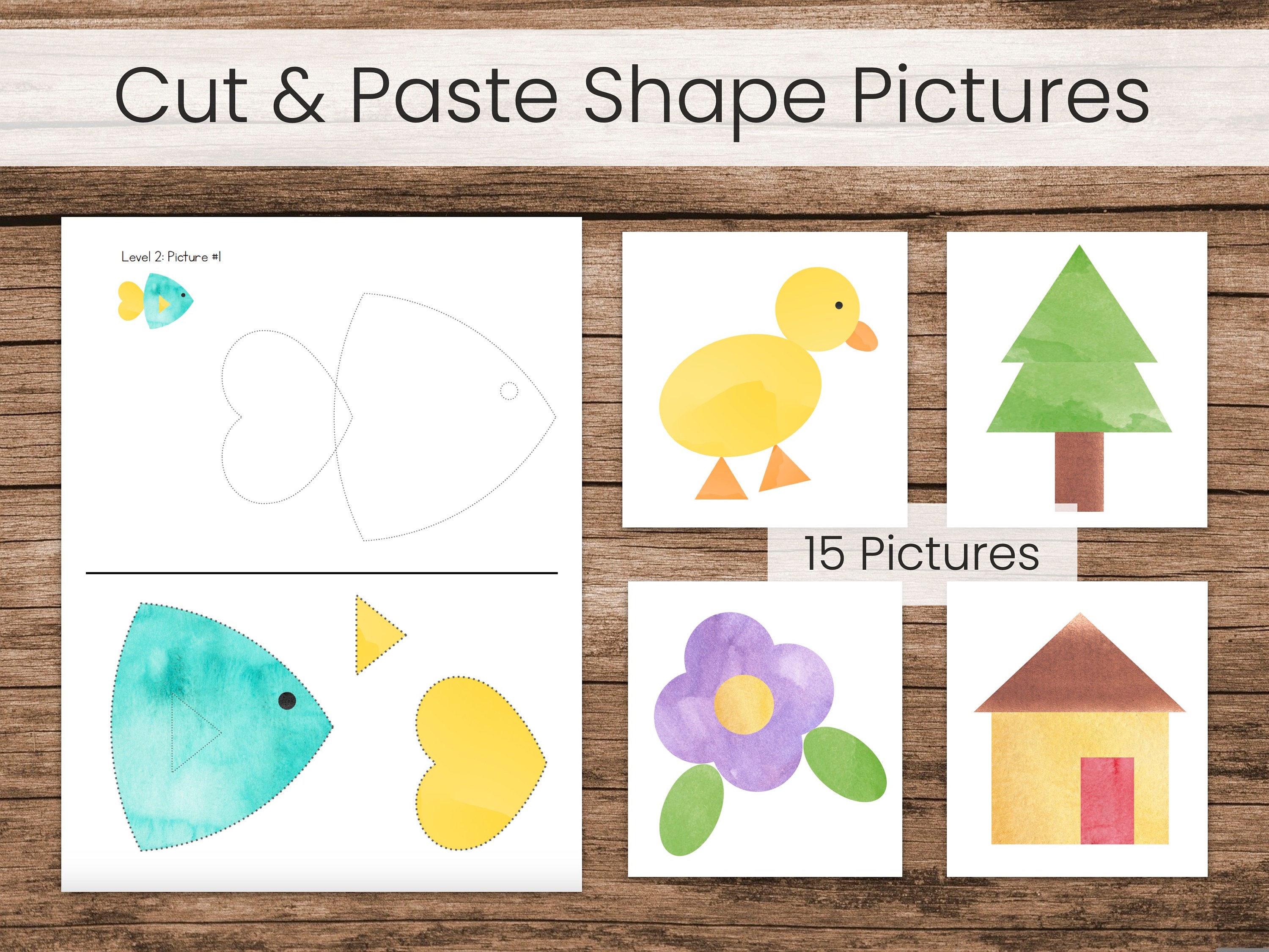 Scissors Skills Cut and Paste Activity: Watercolor Shapes Pictures - Etsy