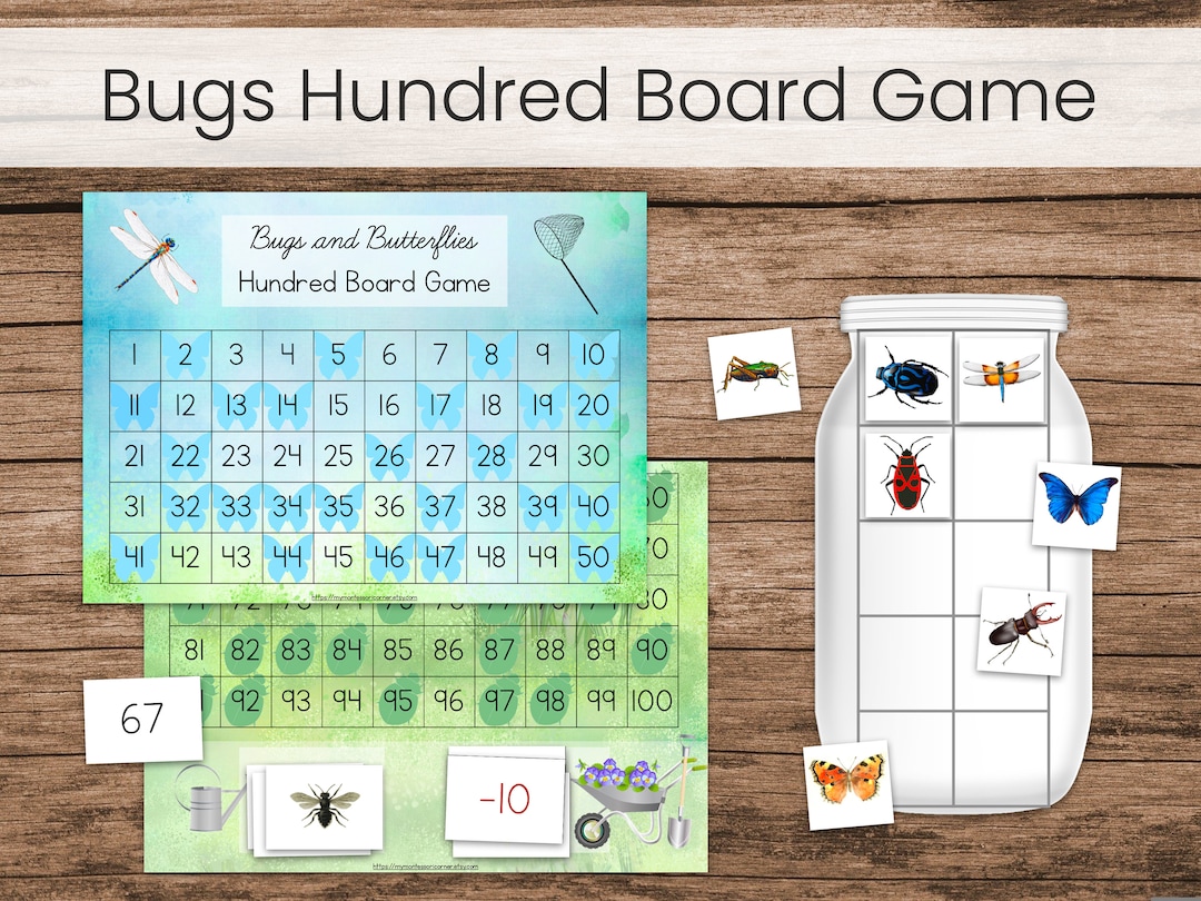 Montessori Hundred Board Math Game: Bugs and Butterflies (printable) - Etsy
