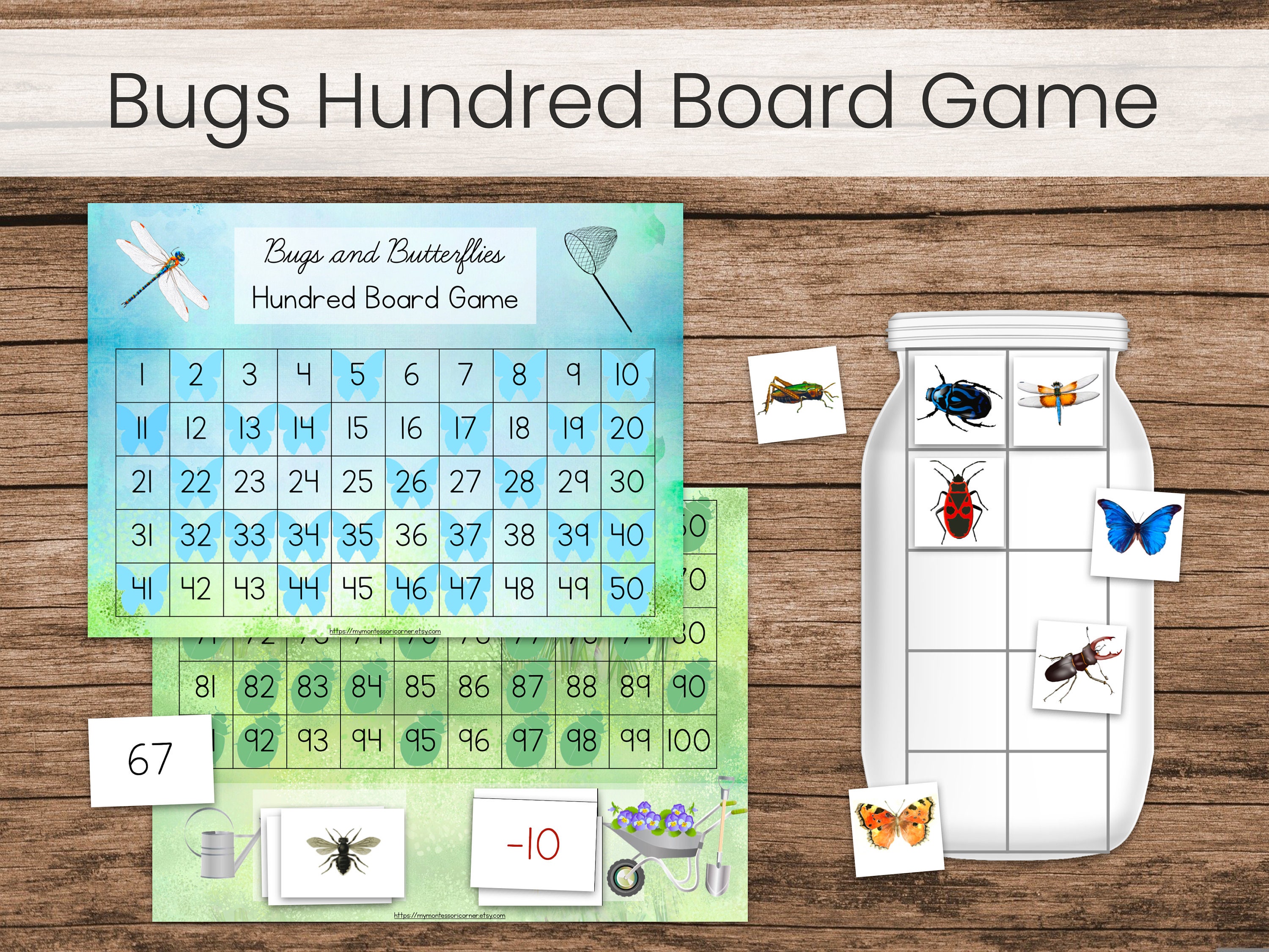 Montessori Hundred Board Math Game: Bugs and Butterflies (printable) - Etsy